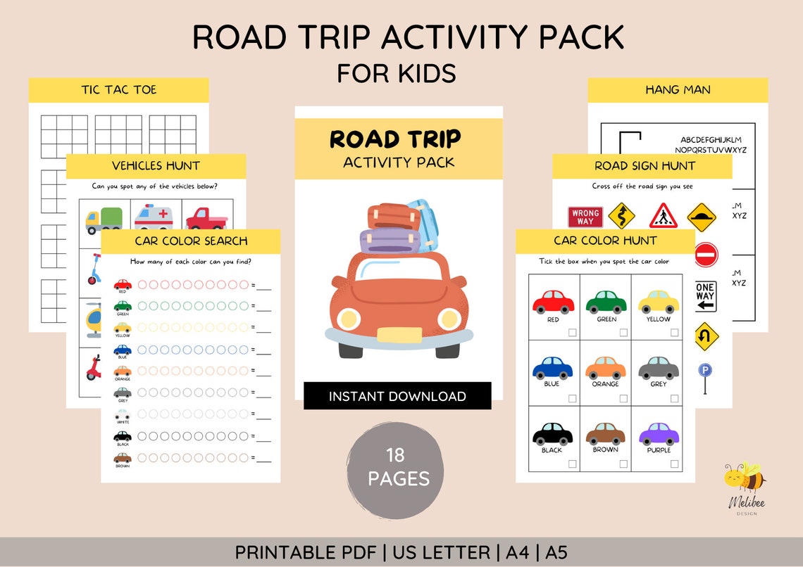 Printable Road Trip Activity Pack for Kids • Road Trip Activity Bundle ...