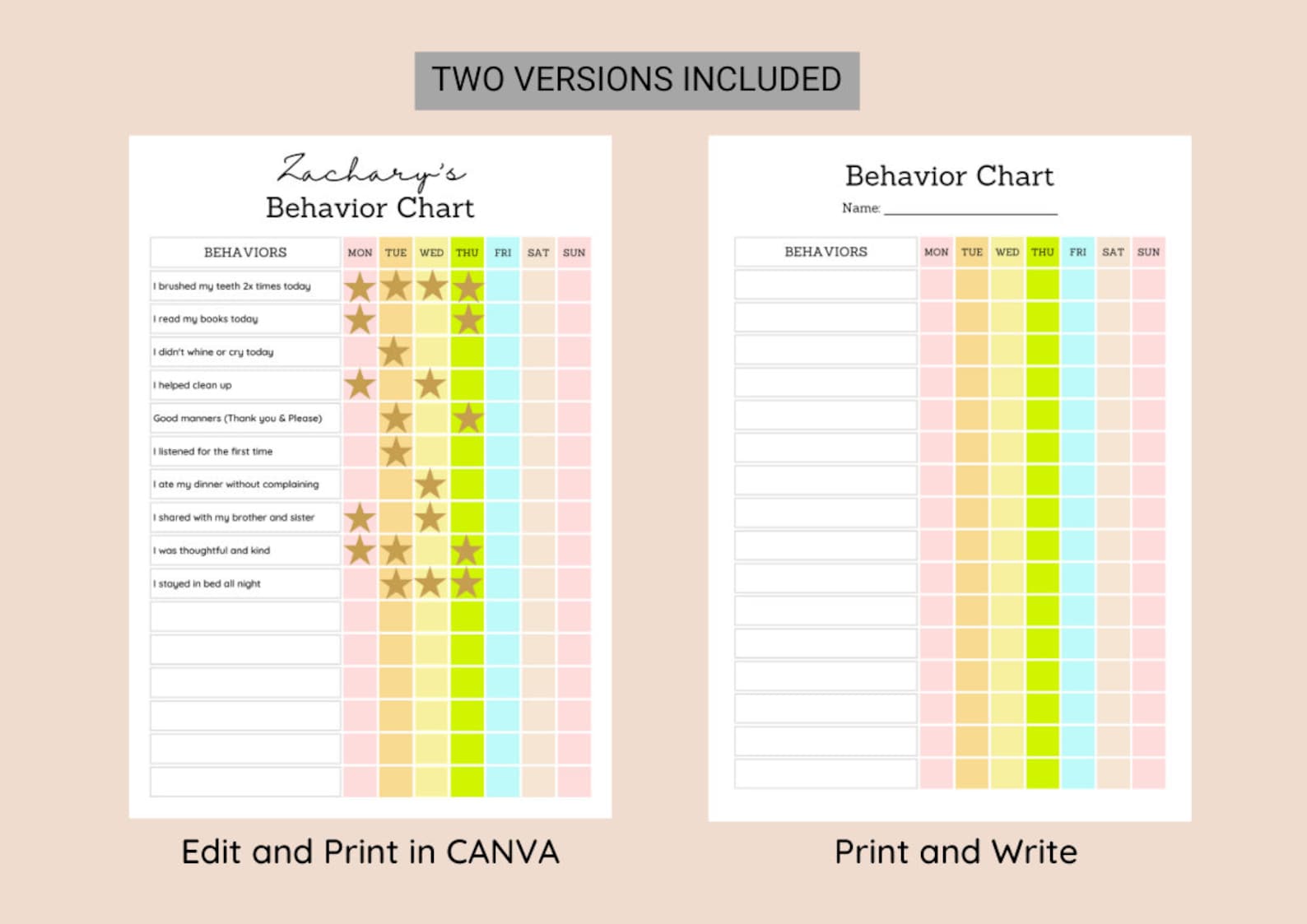 EDITABLE Colourful Behavior Chart • Sticker Chart • Behavior Management ...