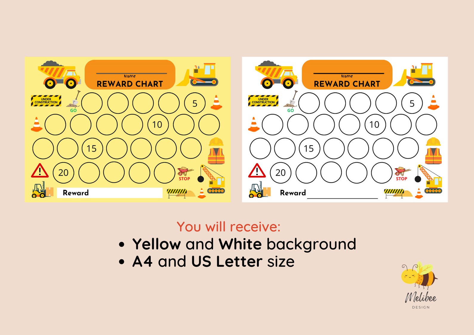 Printable Construction Reward Chart • Sticker Chart • Kids Reward Chart ...