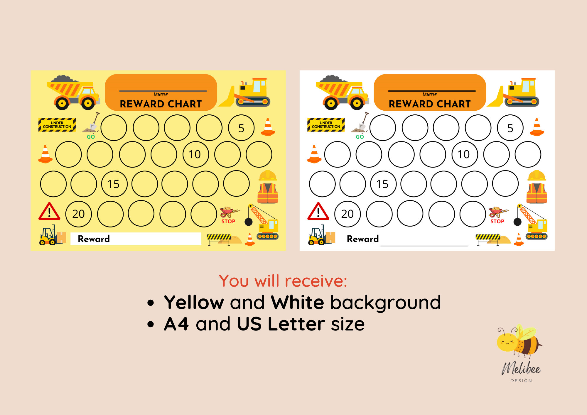 Printable Construction Reward Chart • Sticker Chart • Kids Reward Chart ...
