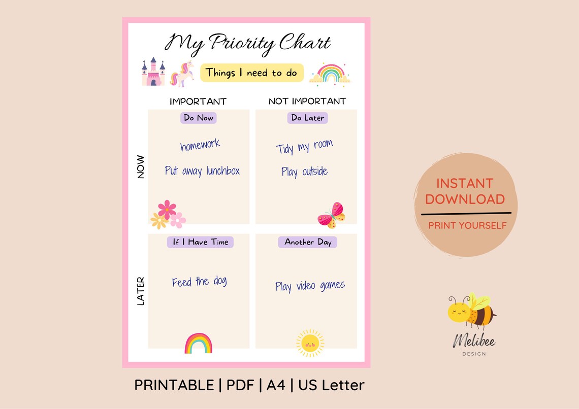 Printable Priority Chart • Decision Matrix • Eisenhower Matrix • Vision ...