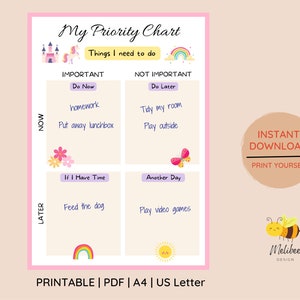Printable Priority Chart • Decision Matrix • Eisenhower Matrix • Vision ...