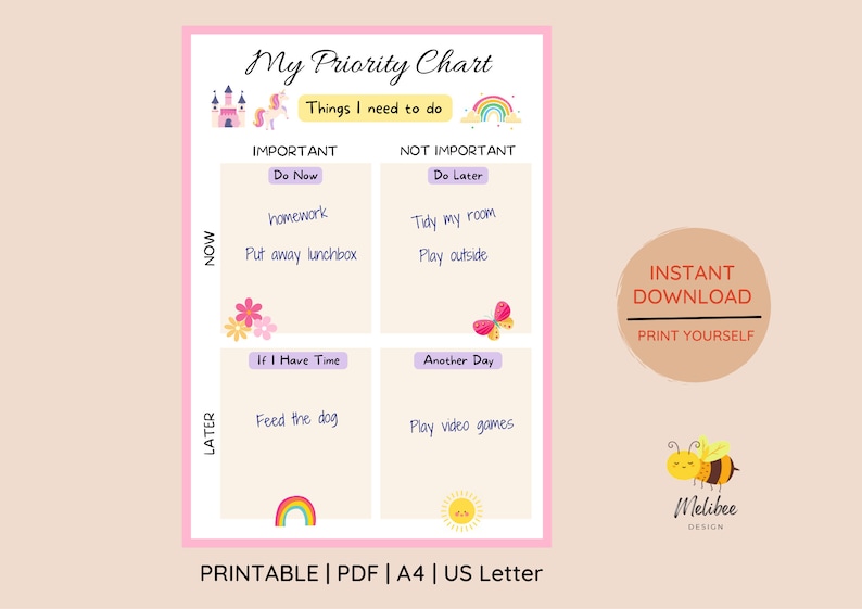 Printable Priority Chart • Decision Matrix • Eisenhower Matrix • Vision ...