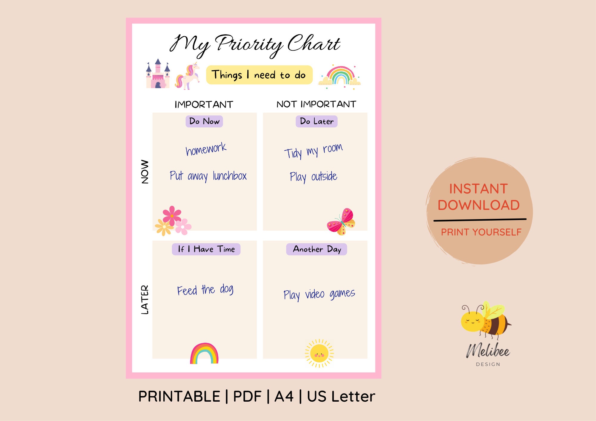 Printable Priority Chart • Decision Matrix • Eisenhower Matrix • Vision ...