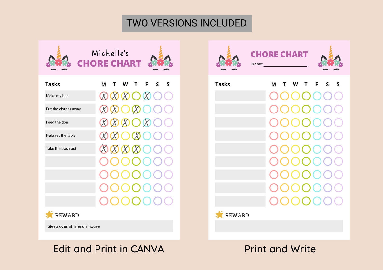 EDITABLE Unicorn Chore Chart • Printable Kids Reward Chart ...