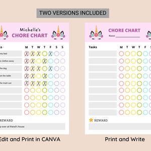 EDITABLE Unicorn Chore Chart • Printable Kids Reward Chart ...