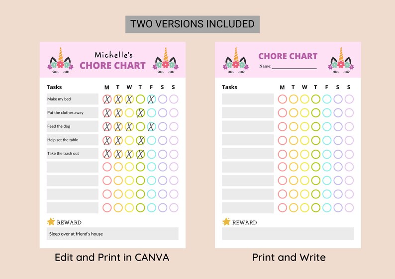 EDITABLE Unicorn Chore Chart • Printable Kids Reward Chart ...