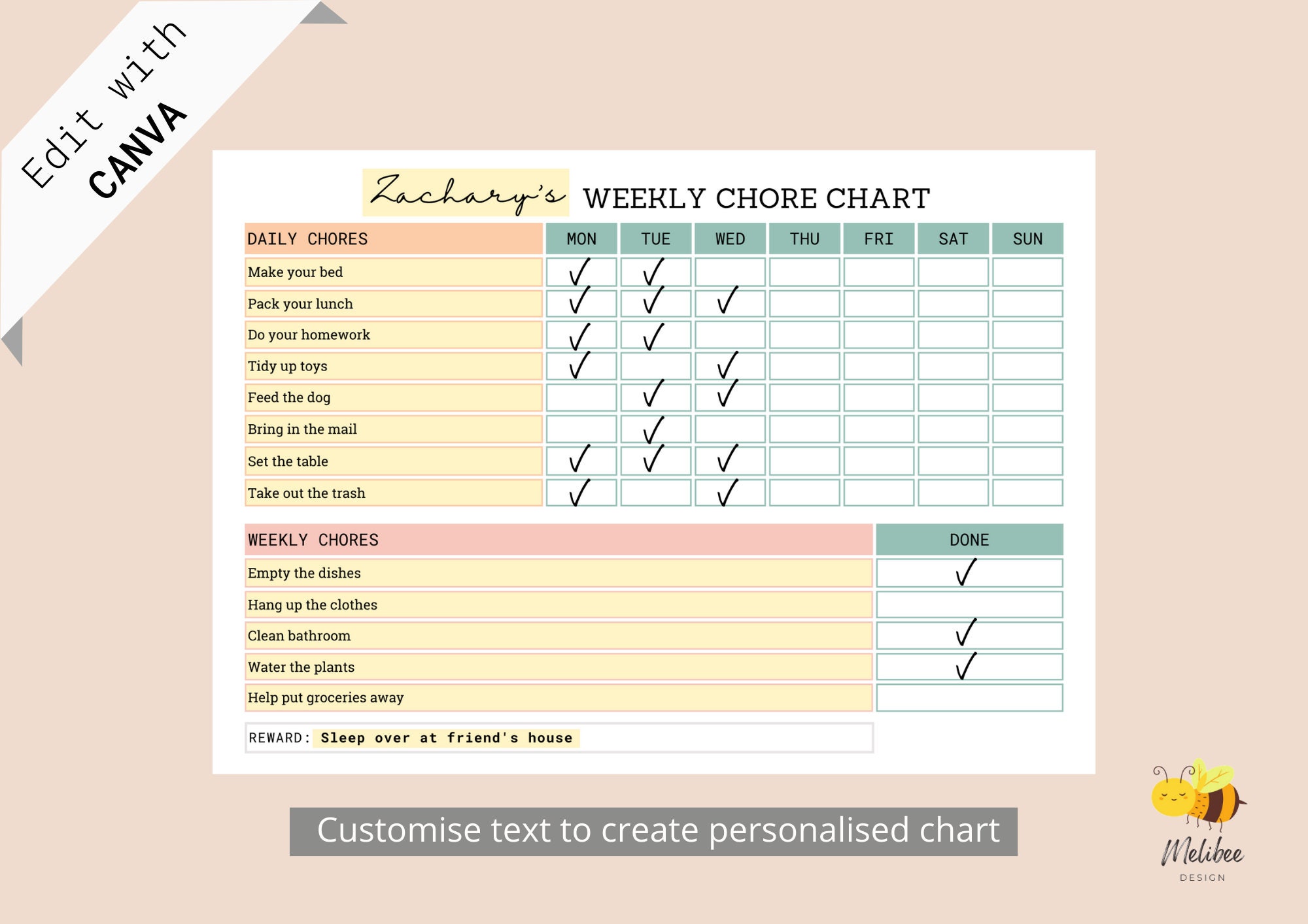 EDITABLE Daily Weekly Chore Chart • Printable Daily Weekly Schedule ...