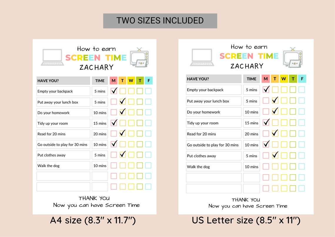 EDITABLE Screen Time Tracker Chart • Screen Time Rules • Screen Time ...