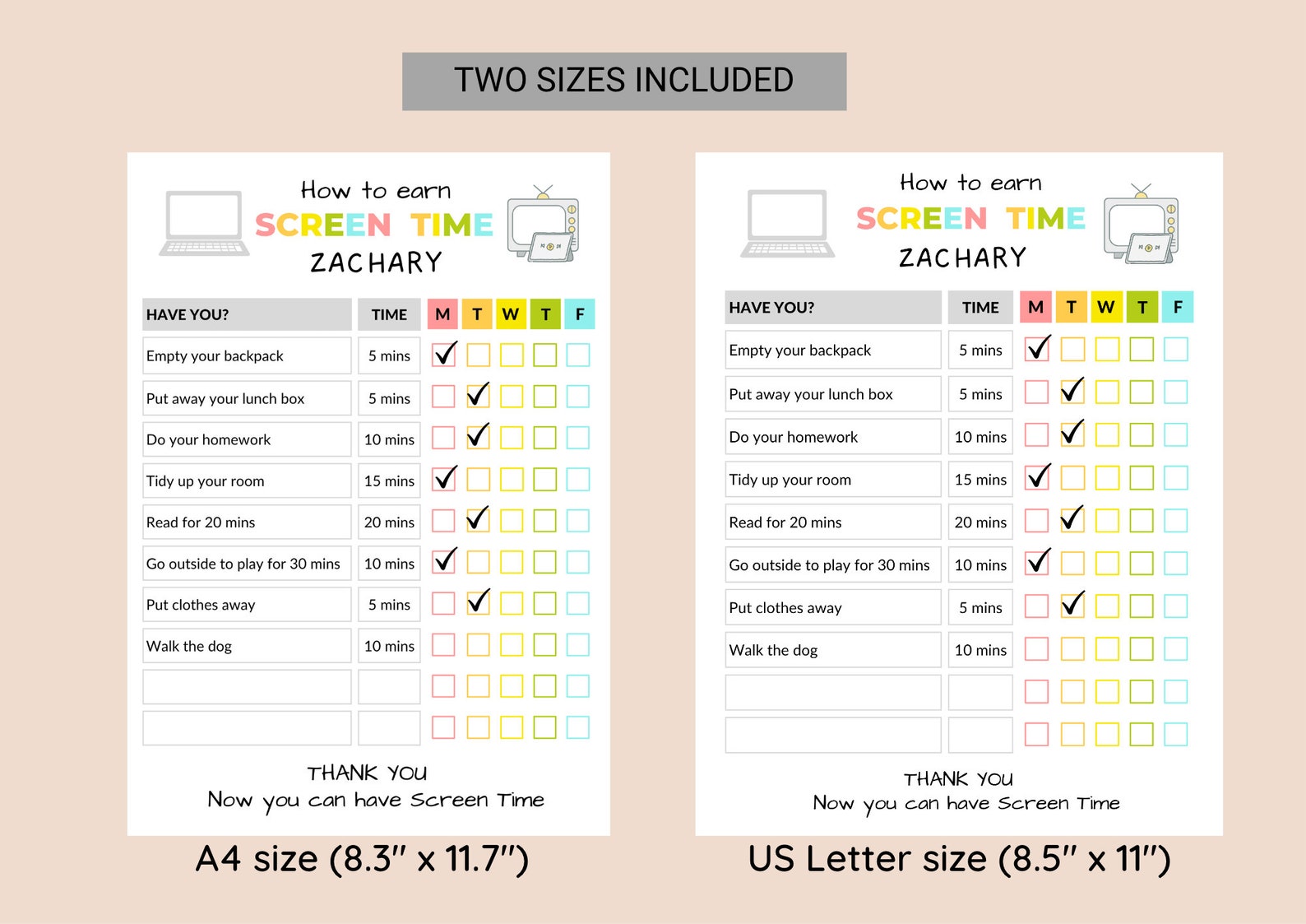 EDITABLE Screen Time Tracker Chart • Screen Time Rules • Screen Time ...
