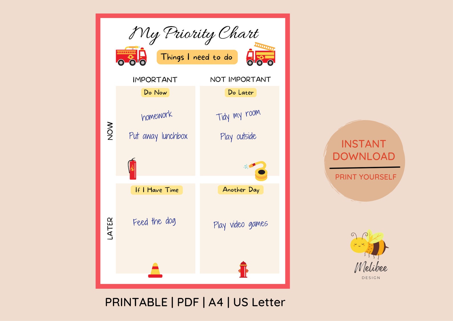 Printable Priority Chart • Decision Matrix • Eisenhower Matrix • Vision ...