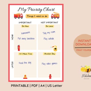 Printable Priority Chart • Decision Matrix • Eisenhower Matrix • Vision ...
