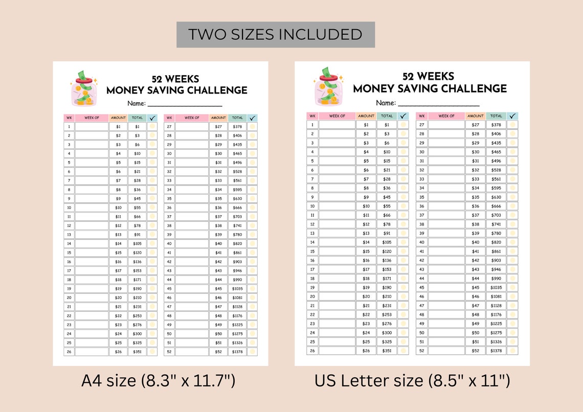 Printable Savings Challenge 52 Weeks Money Saving Challenge Money ...
