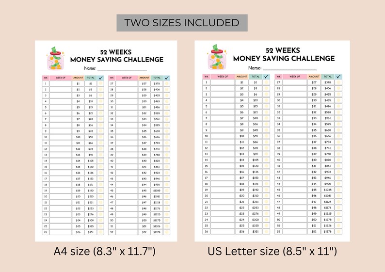 Printable Savings Challenge • 52 Weeks Money Saving Challenge • Money ...