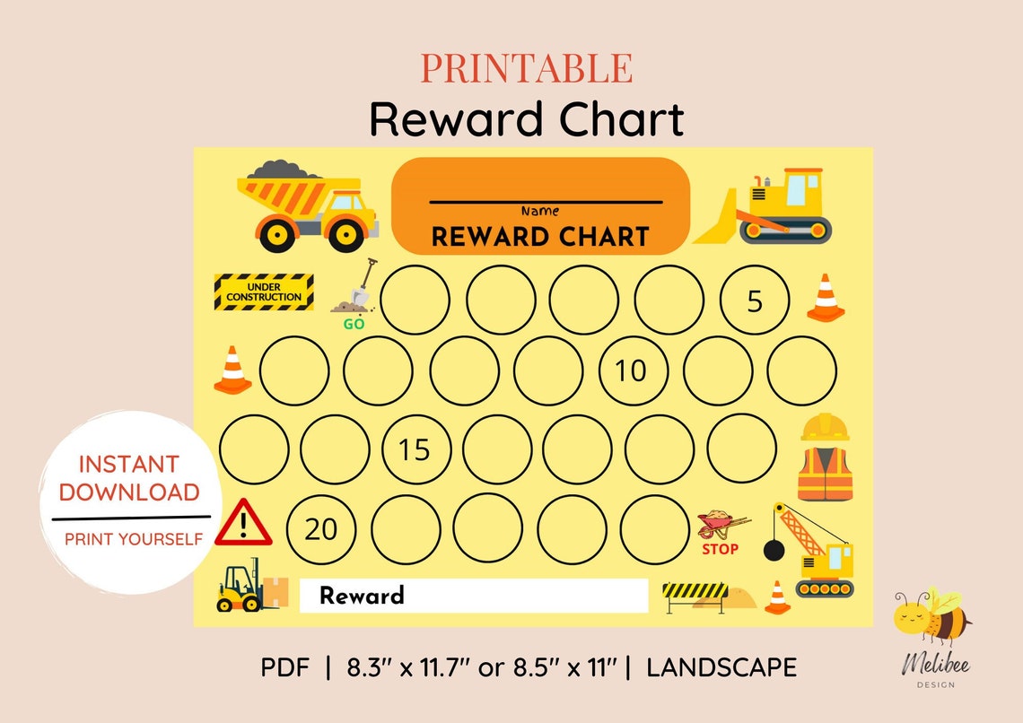 Printable Construction Reward Chart • Sticker Chart • Kids Reward Chart ...
