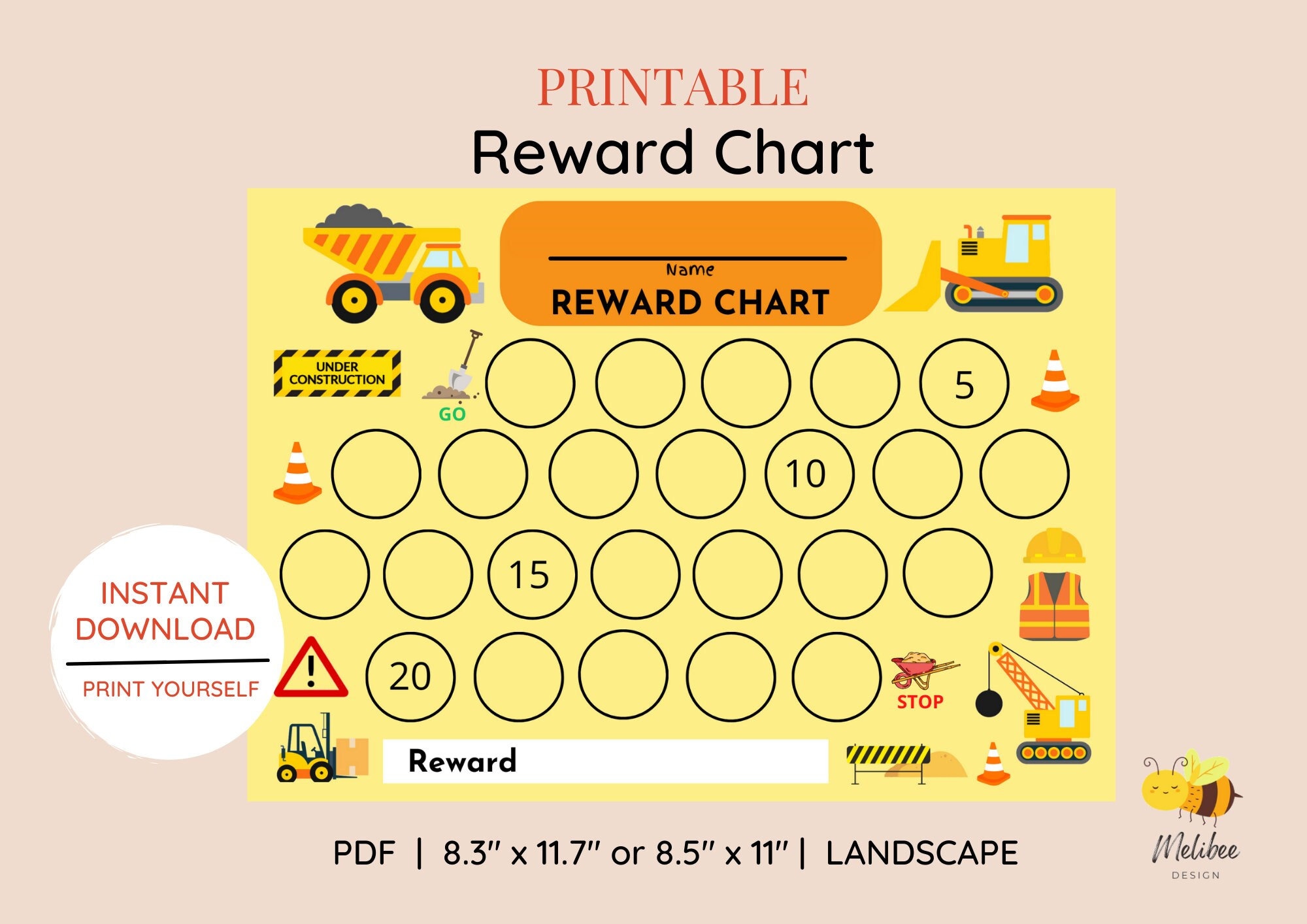 Printable Construction Reward Chart • Sticker Chart • Kids Reward Chart ...