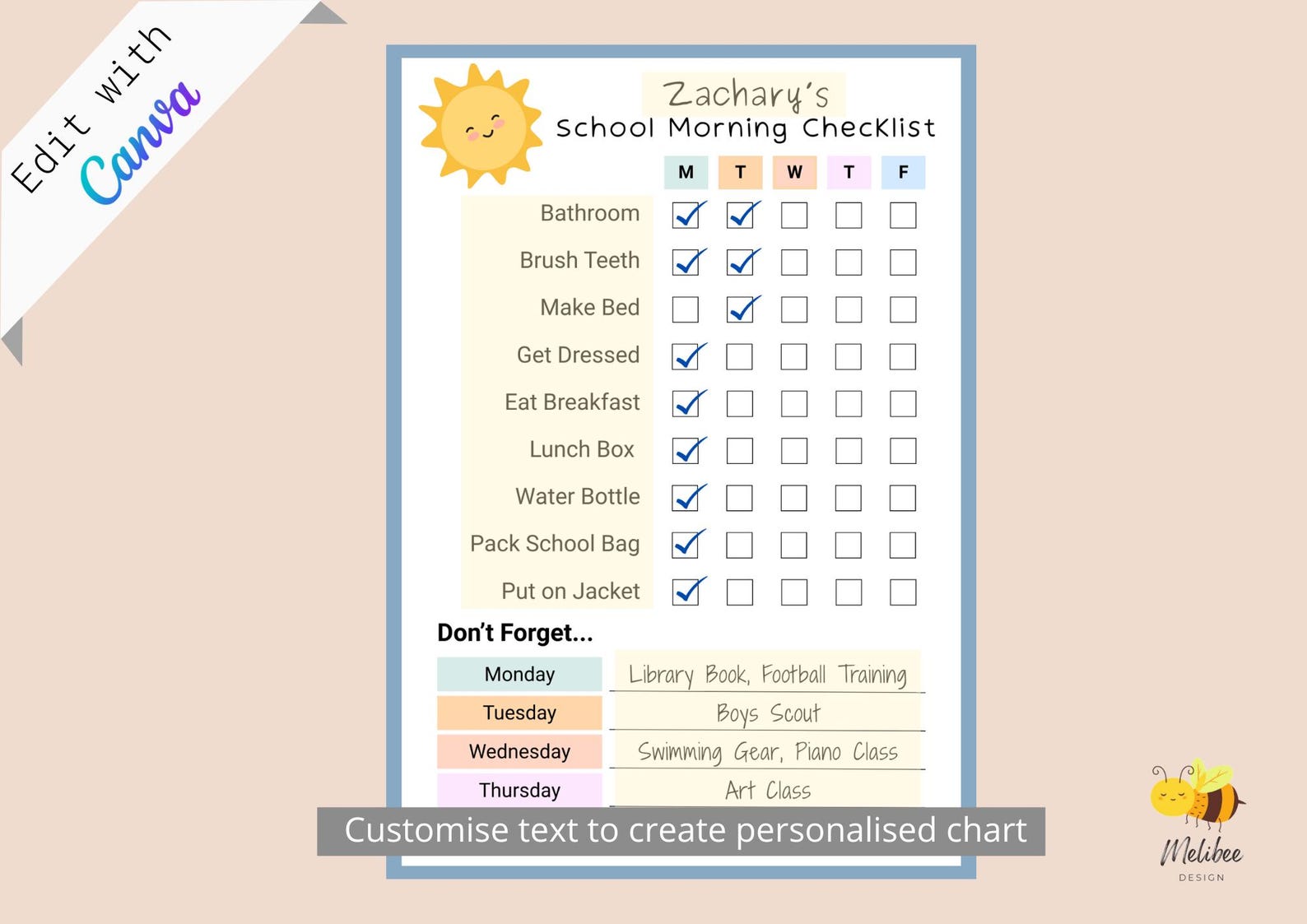 School Morning Routine Checklist • Kids Routine Checklist • Morning to ...