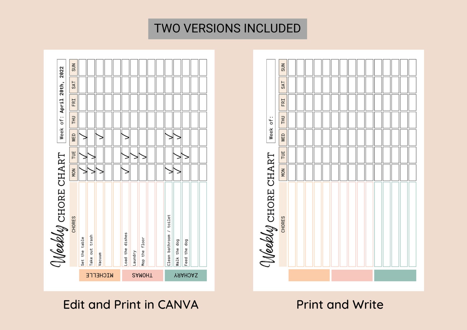 EDITABLE Multiple Kids Weekly Chore Chart • Printable Chore Chart ...
