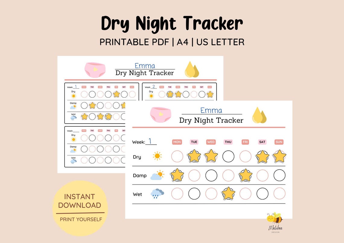 Printable Dry Night Bedwetting Chart • Dry Night Tracker • Toilet ...
