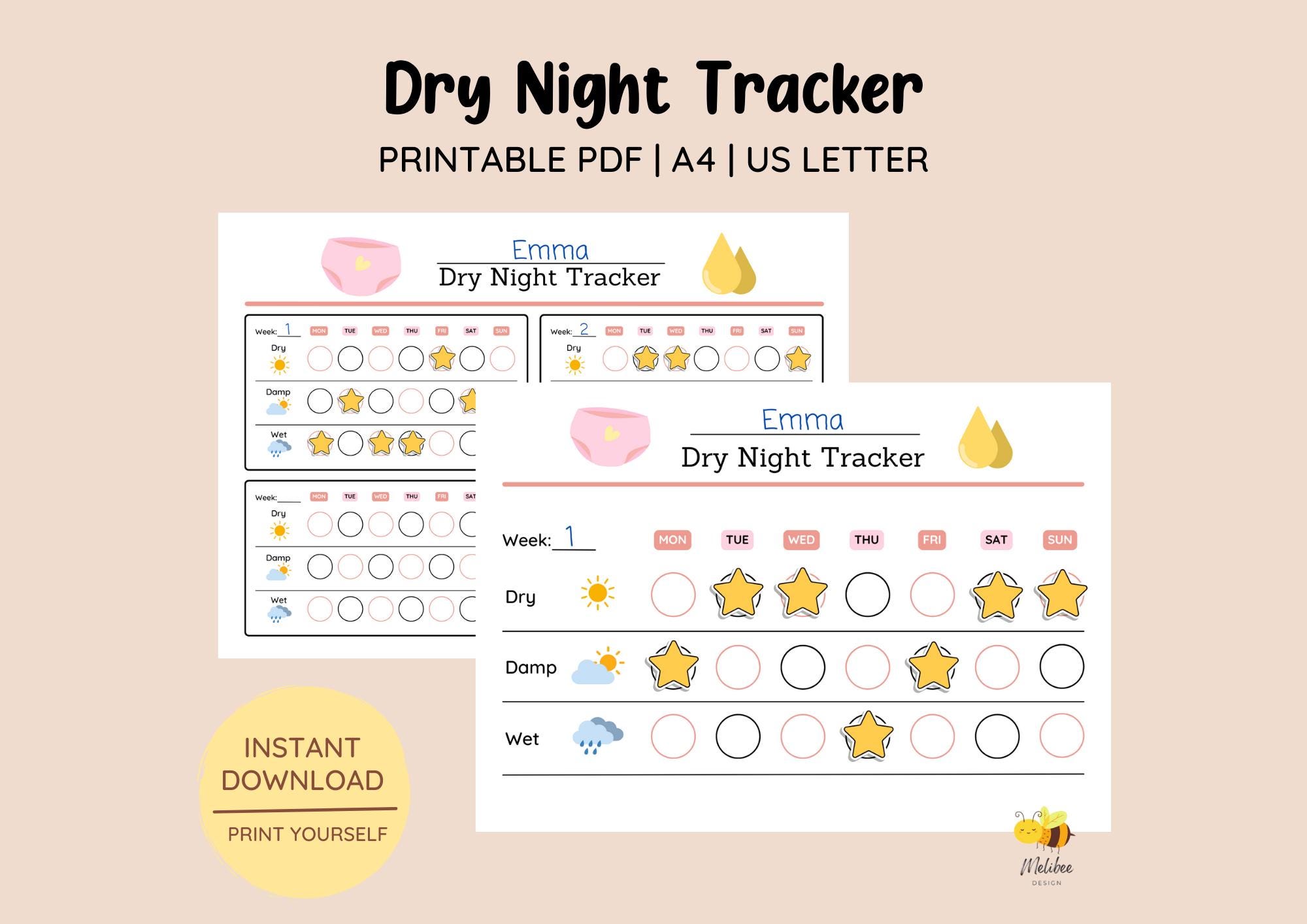 Printable Dry Night Bedwetting Chart • Dry Night Tracker • Toilet ...