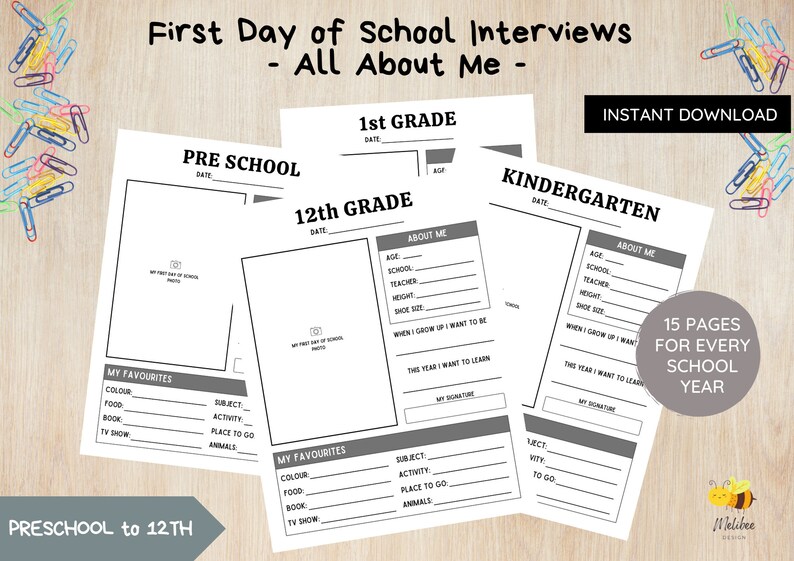 Printable First Day of School Interviews • School Questionnaire • All ...