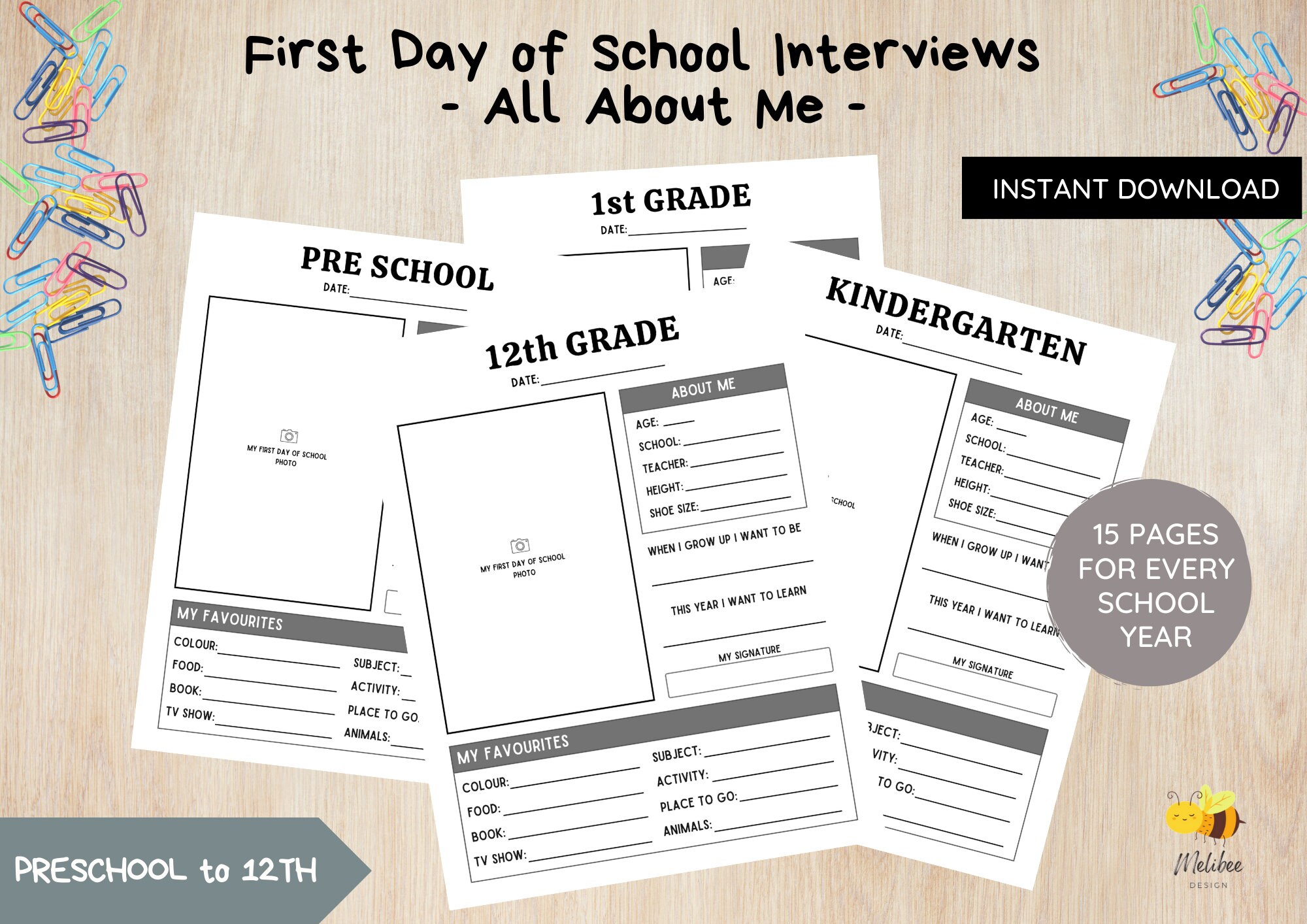 Printable First Day of School Interviews • School Questionnaire • All ...