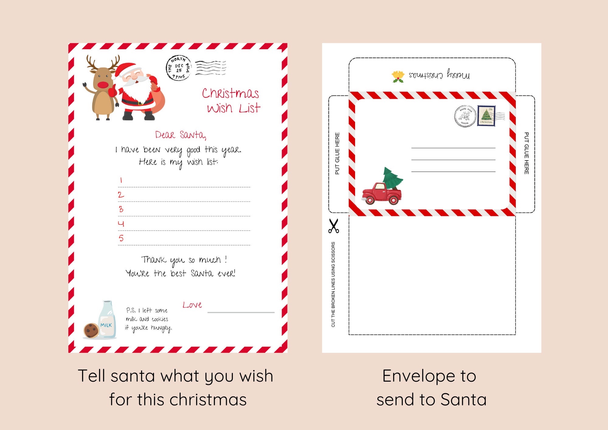 Printable Letter to Santa and Envelope • Santa Letter • Kids Christmas ...