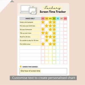 EDITABLE Screen Time Tracker Chart • Screen Time Rules • Screen Time ...
