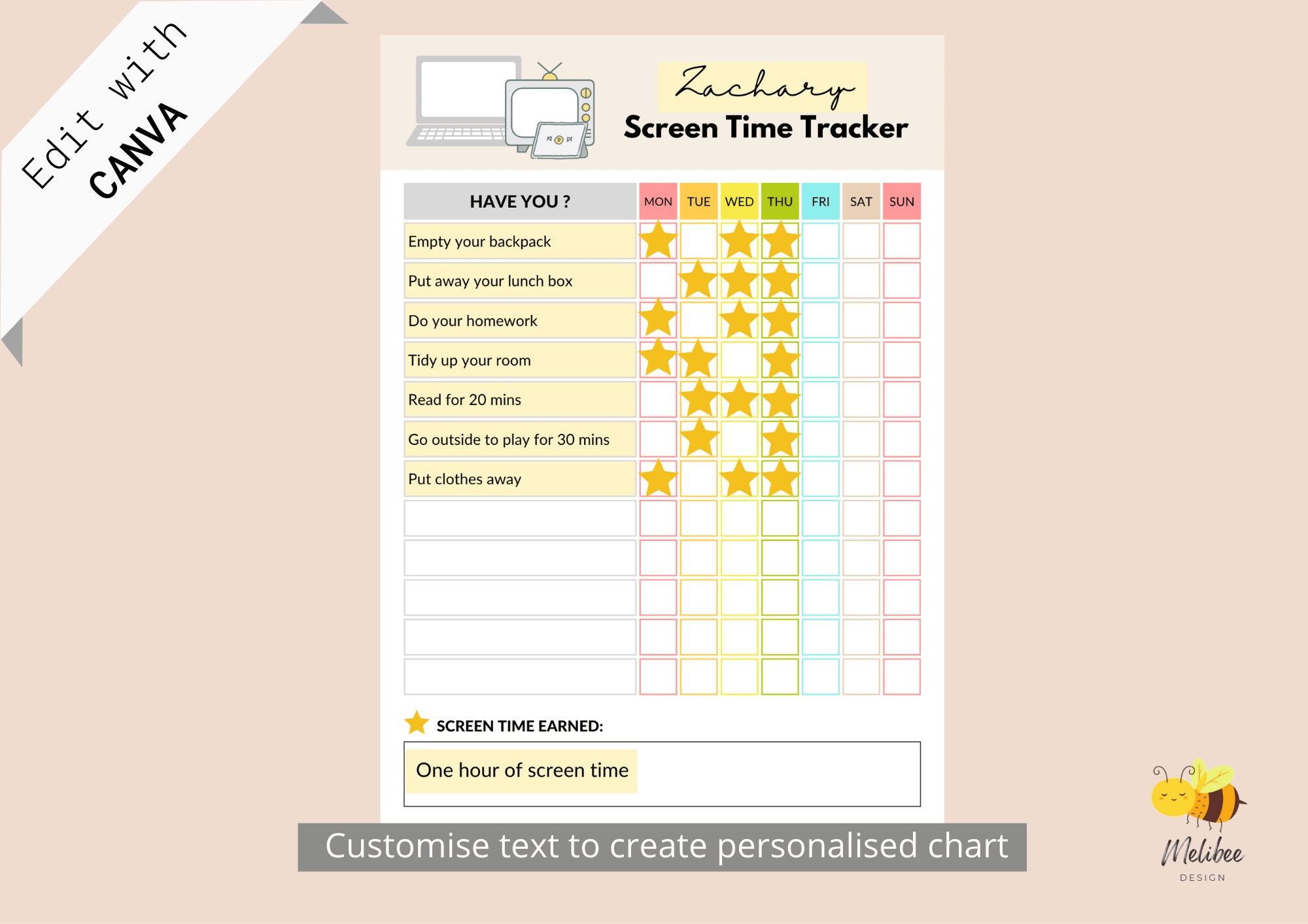 EDITABLE Screen Time Tracker Chart • Screen Time Rules • Screen Time ...