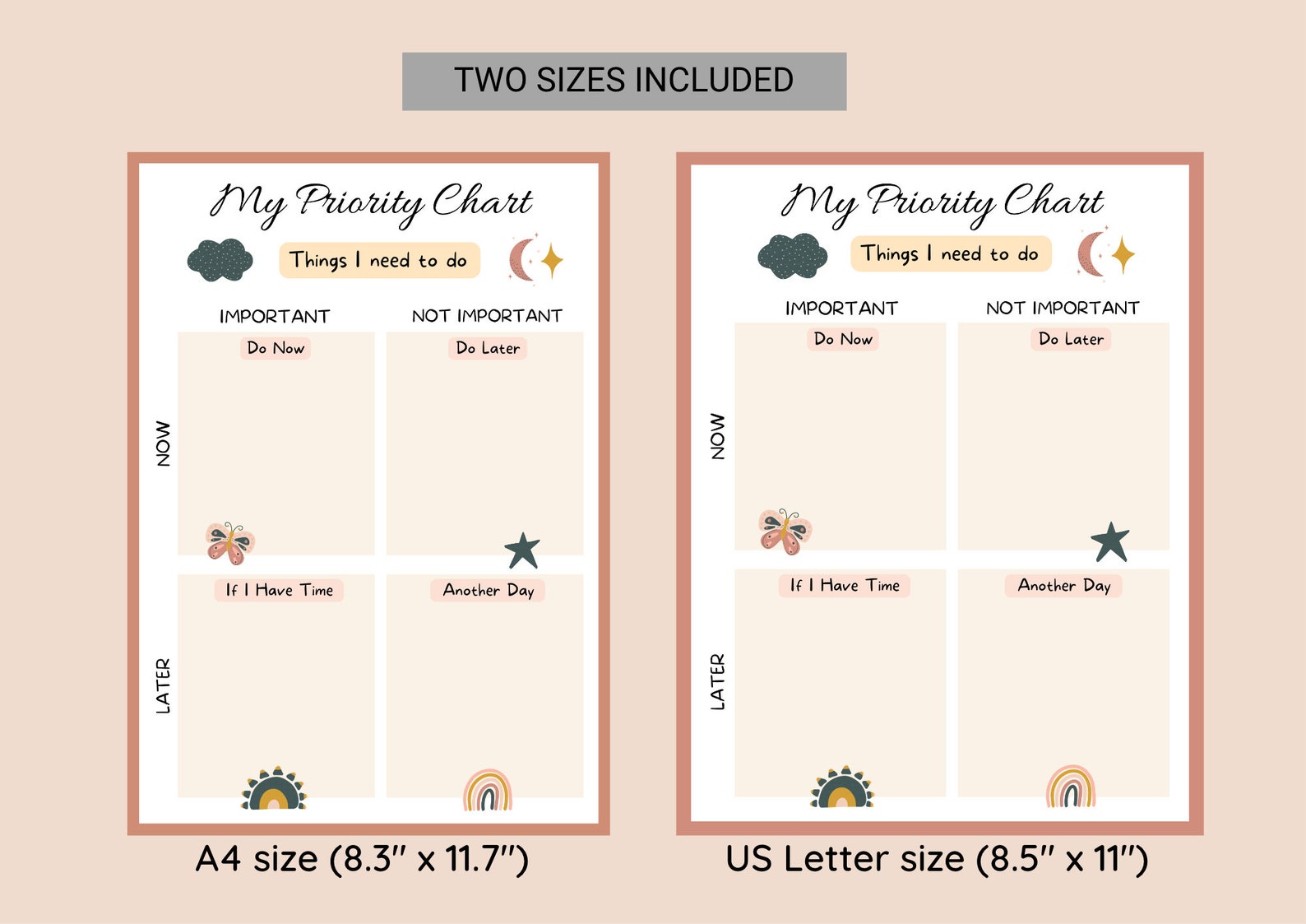 Printable Priority Chart • Decision Matrix • Eisenhower Matrix • Vision ...