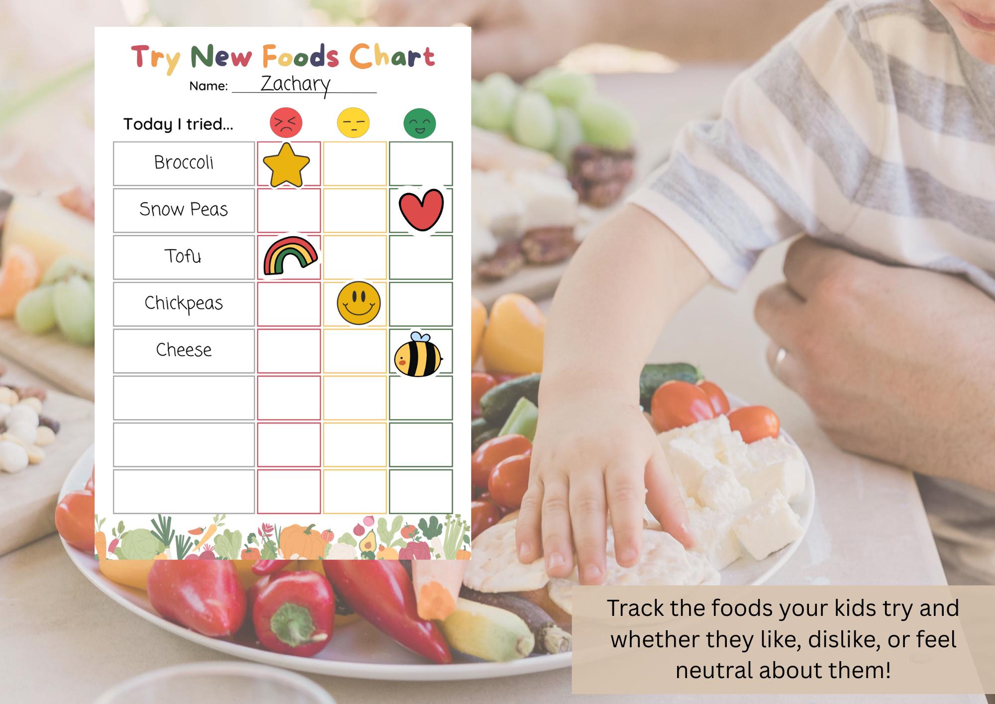 Printable Try New Foods Chart • Picky Eater Chart • Trying New Foods ...