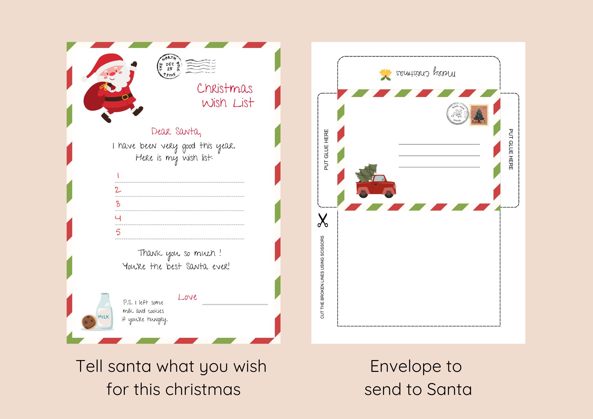 Printable Letter to Santa and Envelope Santa Letter Kids Christmas Wish ...