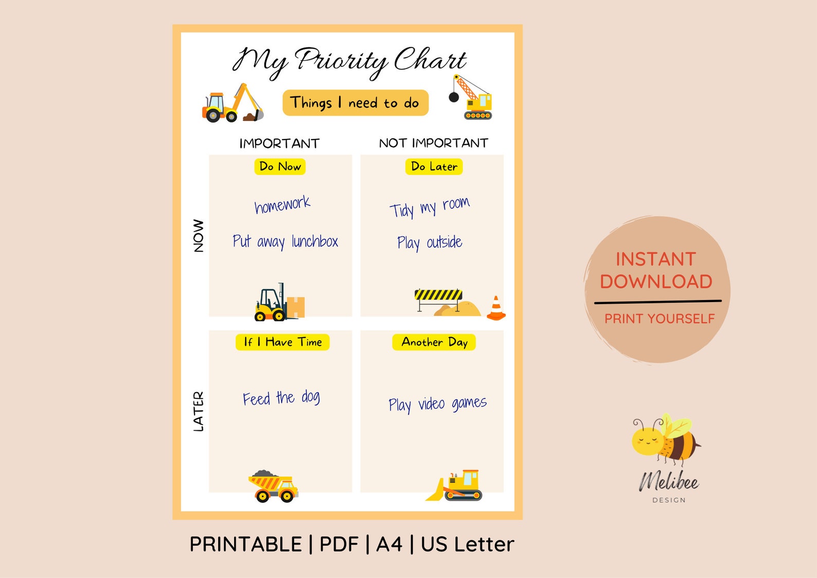 Printable Priority Chart • Decision Matrix • Eisenhower Matrix • Vision ...