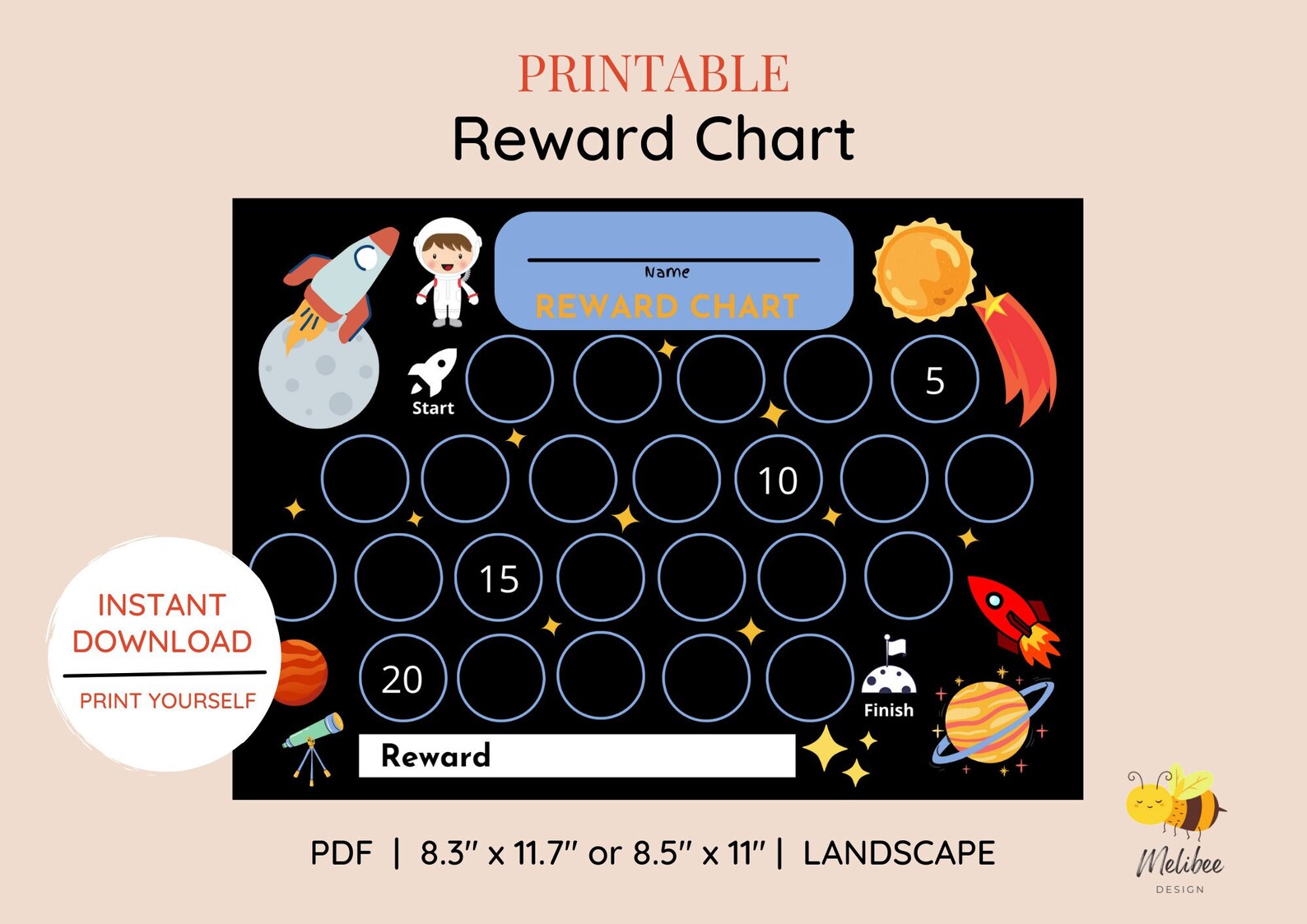 Printable Space Reward Chart • Astronaut • Sticker Chart • Kids Reward ...