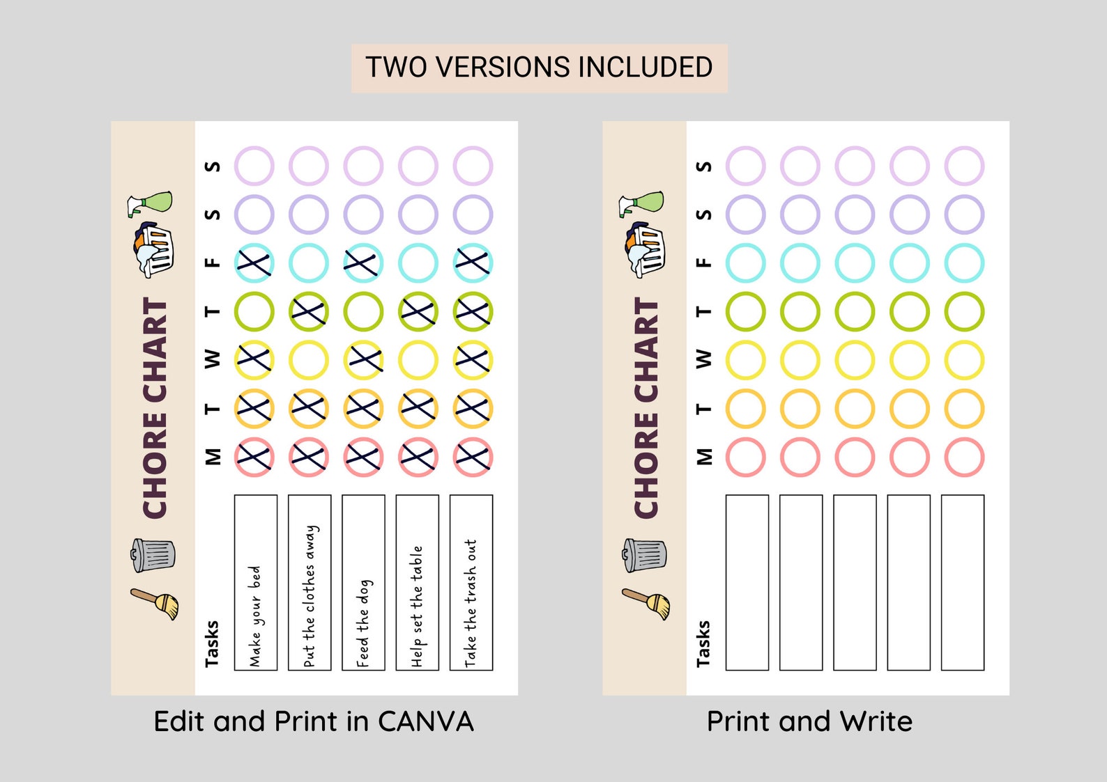EDITABLE Kid's Colourful Chore Chart Printable Weekly Chores Weekly ...