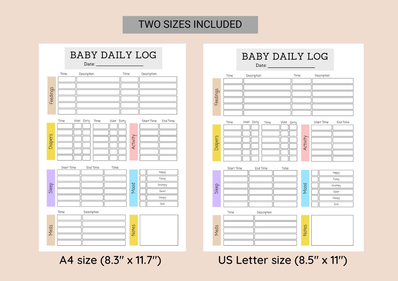 Printable Baby's Daily Log • Infant Daily Log • Newborn Tracker • Baby ...