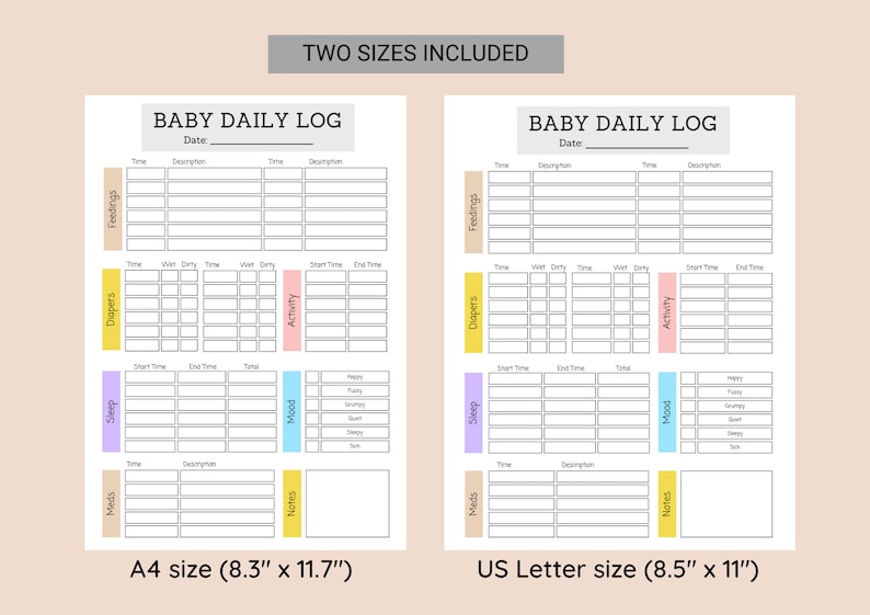 Printable Baby's Daily Log • Infant Daily Log • Newborn Tracker • Baby ...