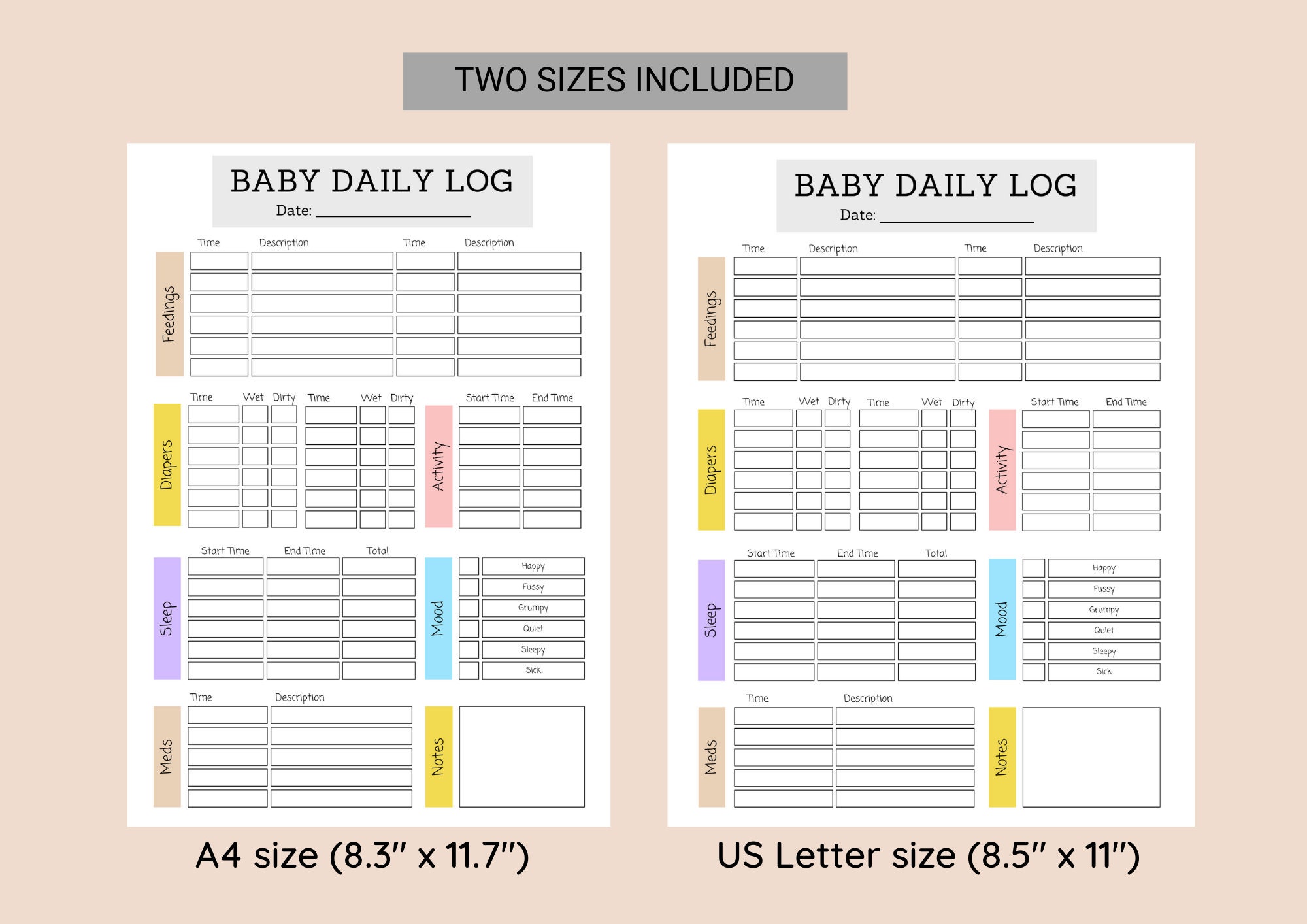 Printable Baby's Daily Log • Infant Daily Log • Newborn Tracker • Baby ...