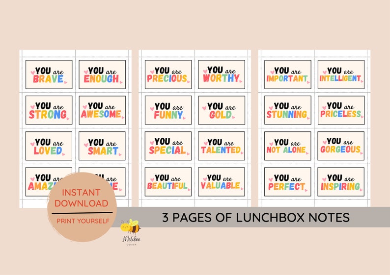 Printable Lunchbox Notes for Kids and Adults • Positive Affirmation ...