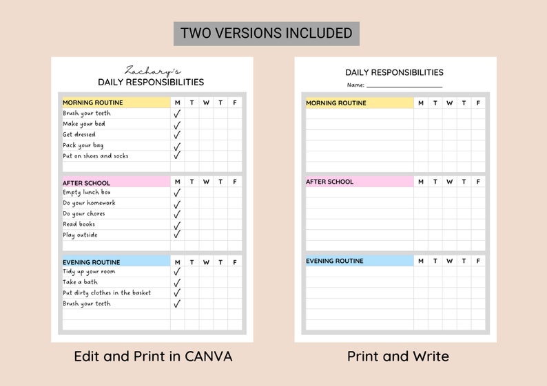 EDITABLE Daily Responsibilities Chart • Daily Checklist • Printable ...