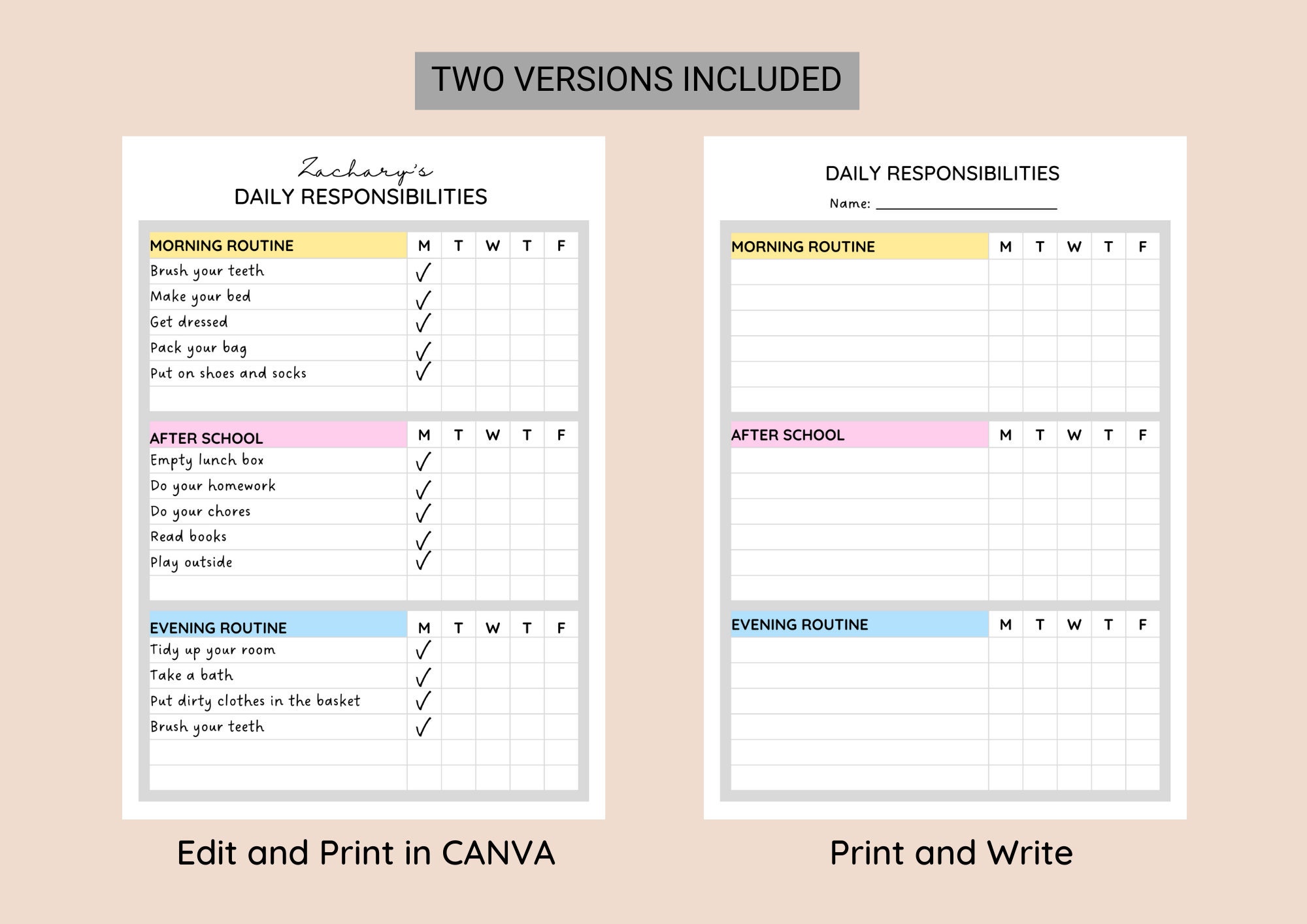 EDITABLE Daily Responsibilities Chart • Daily Checklist • Printable ...