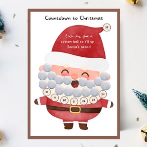 Printable Advent Calendar for Kids • Santa Cotton Ball Beard • Santa ...