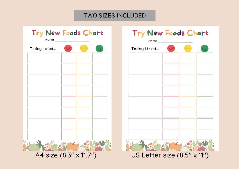 Printable Try New Foods Chart • New Food Scale • Fussy Eater • Picky ...
