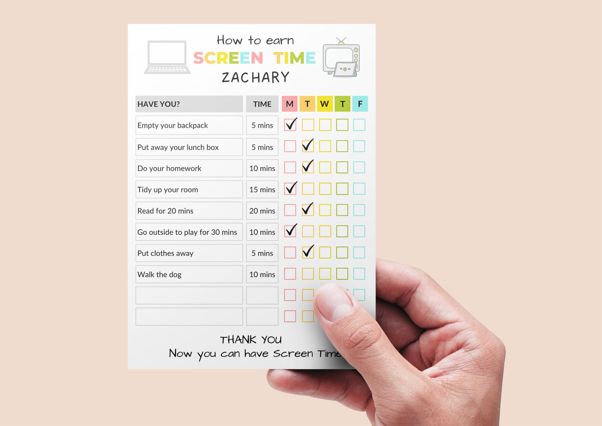 EDITABLE Screen Time Tracker Chart • Screen Time Rules • Screen Time ...