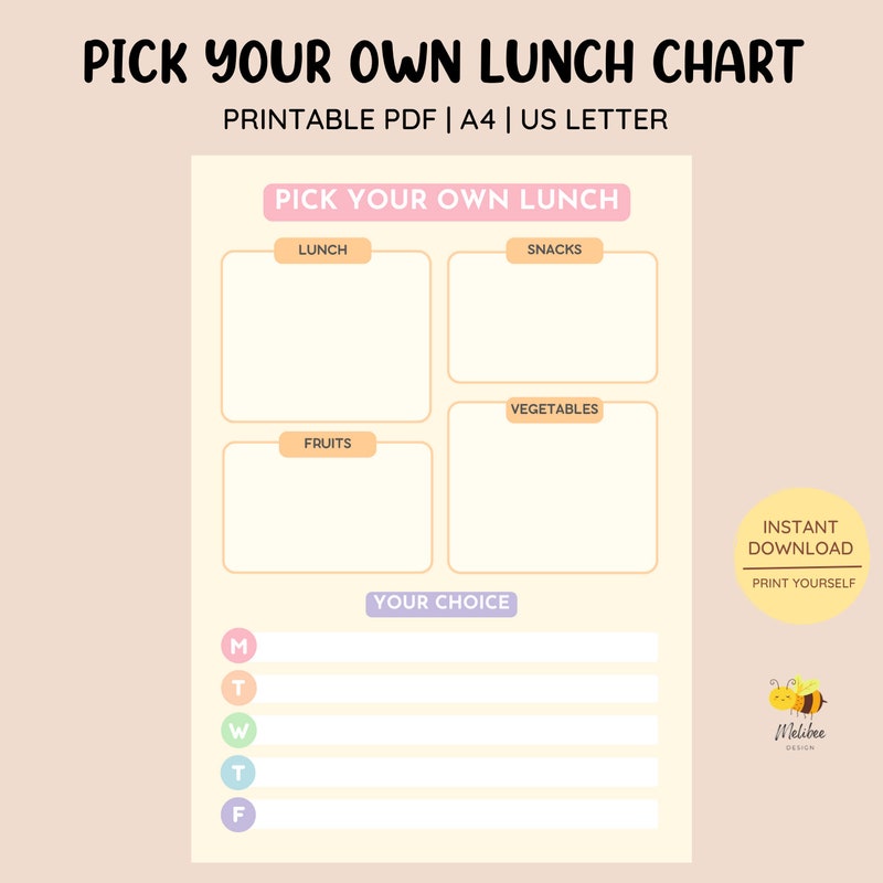 Lunch Chart for Kids - Etsy