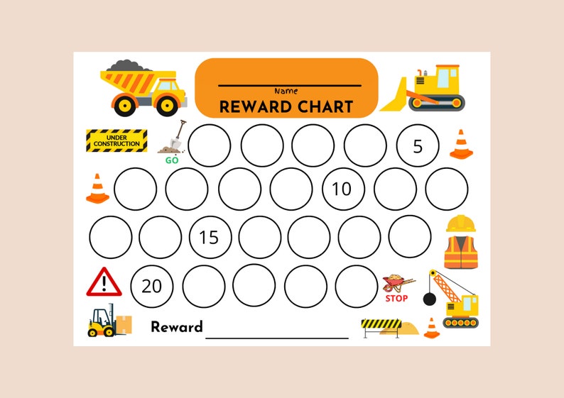 Printable Construction Reward Chart • Sticker Chart • Kids Reward Chart ...