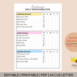 EDITABLE Daily Responsibilities Chart Daily Checklist - Etsy
