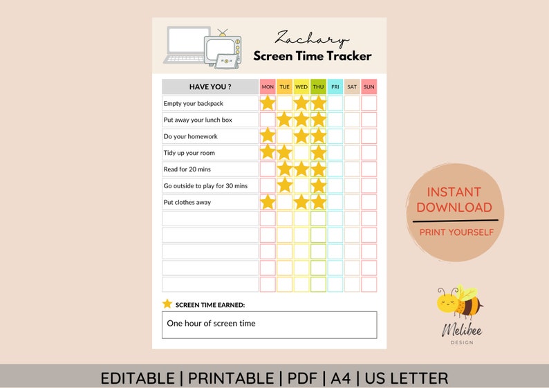 EDITABLE Screen Time Tracker Chart Screen Time Rules - Etsy