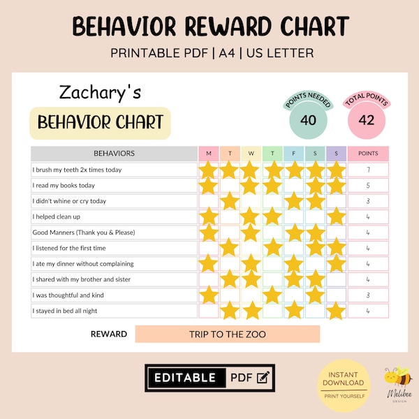 Positive Behavior Reward Chart - Etsy