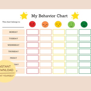 Printable Emotion Scale Behavior Chart • Colourful Kids Behavior Chart ...